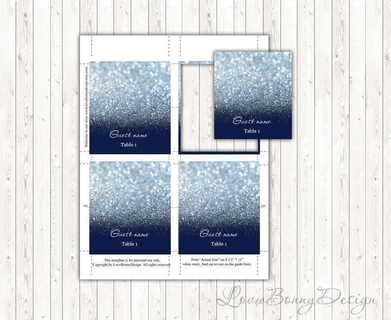 Navy And Silver Tent Place Cards Avery 5302 DIY Place Card Etsy