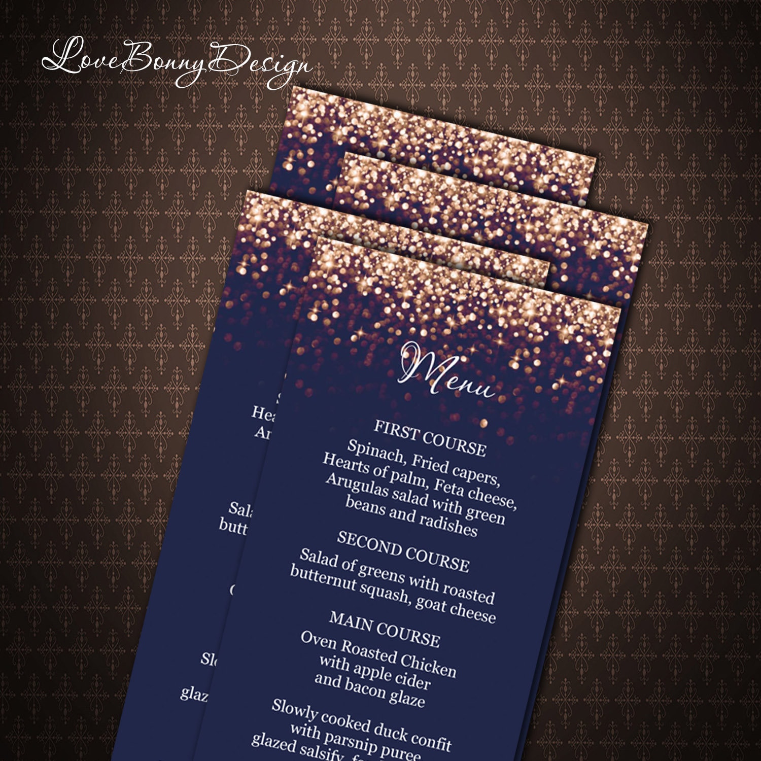 Rose Gold and Navy Blue Menu Template Rose Gold Sparkles | Etsy