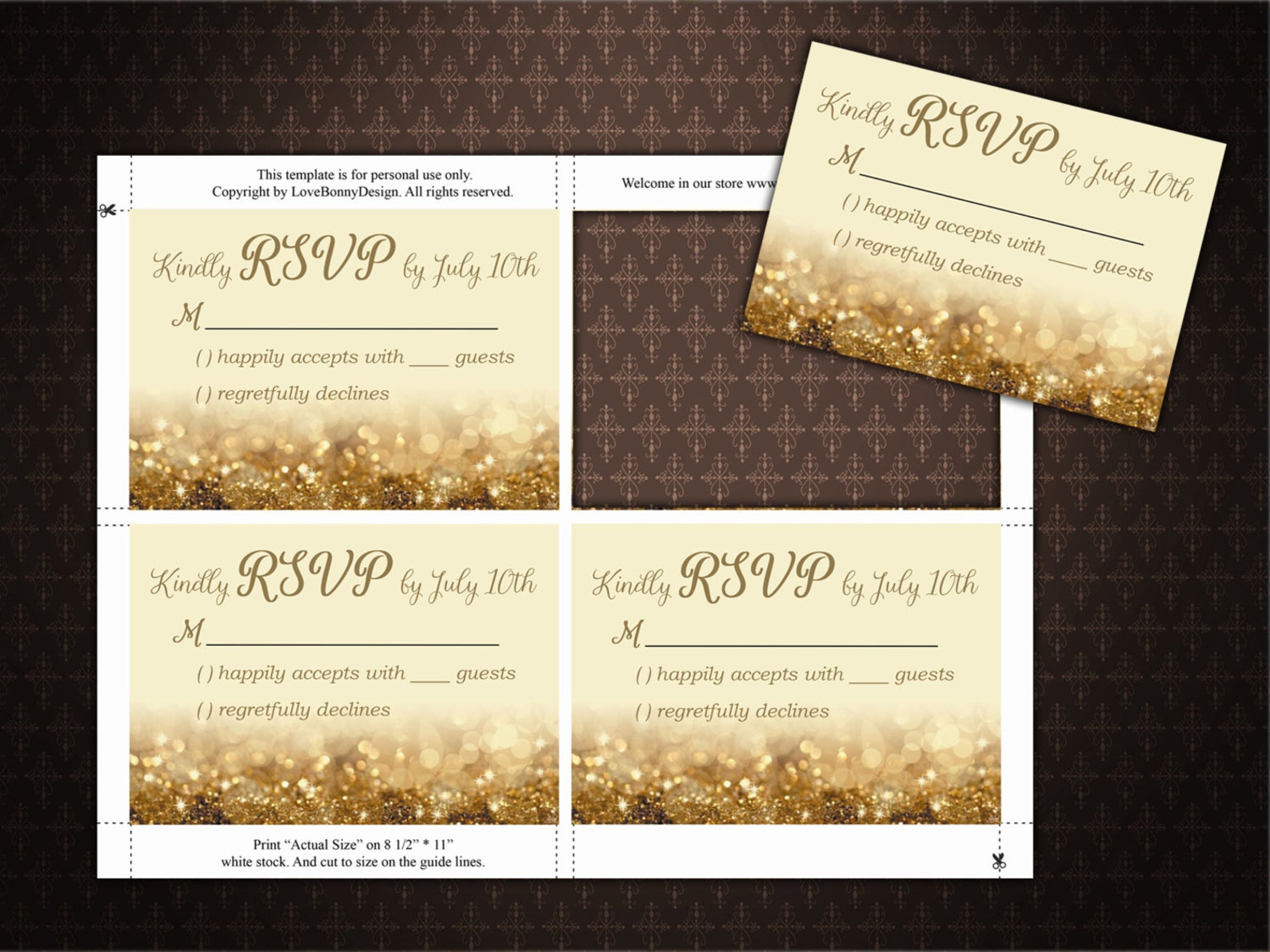 Gold Glitter Wedding Invitation Set Printable Wedding | Etsy