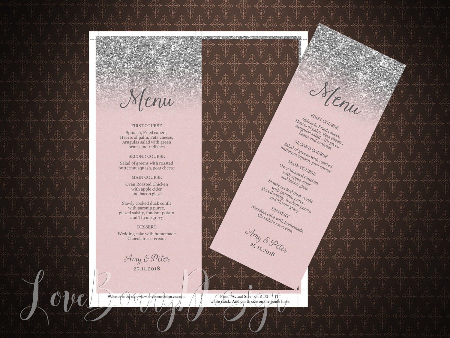 Menu Template Silver Glitter and Pink 3.75x10 Inches | Etsy