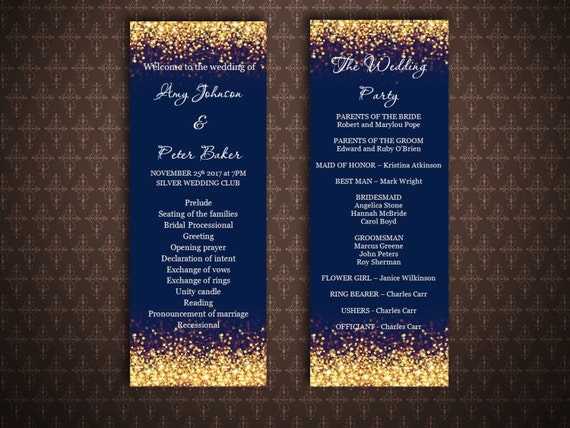 Gold and Navy Wedding Program Templates Gold Glitter - Etsy