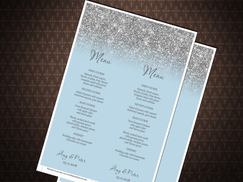 Light Blue and Silver Glitter Program Template Silver | Etsy