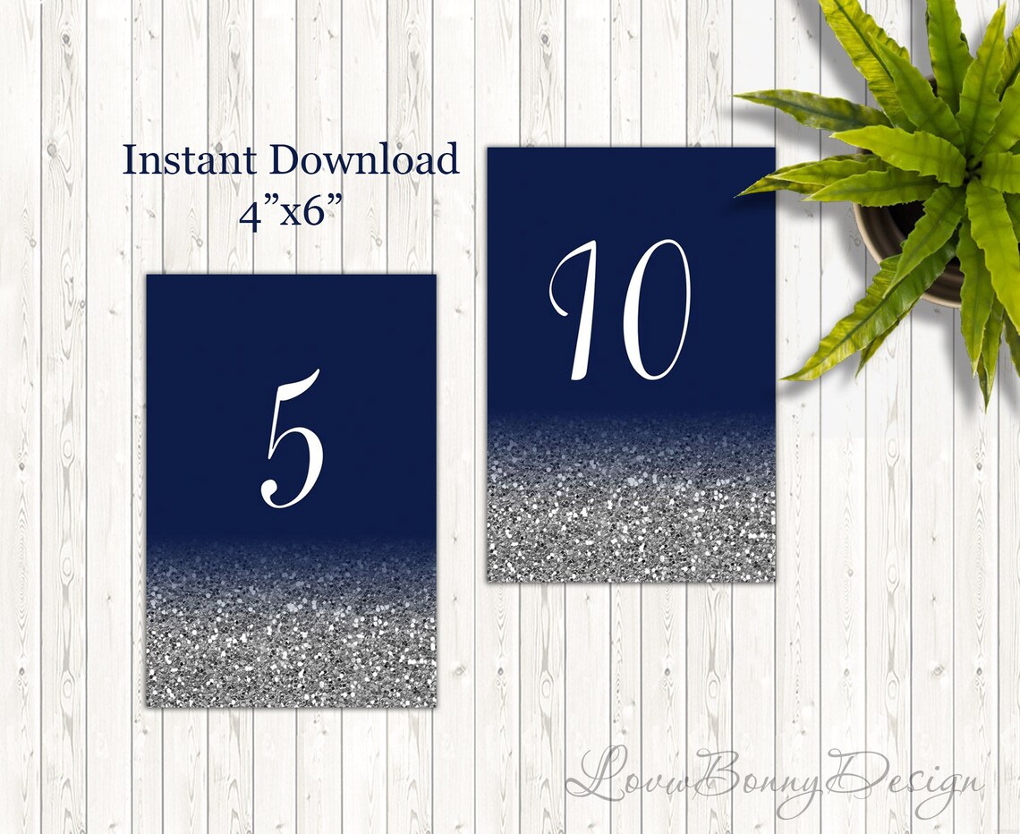 Navy and Silver Glitter Table Numbers Cards 1-20 Tables, Instant ...