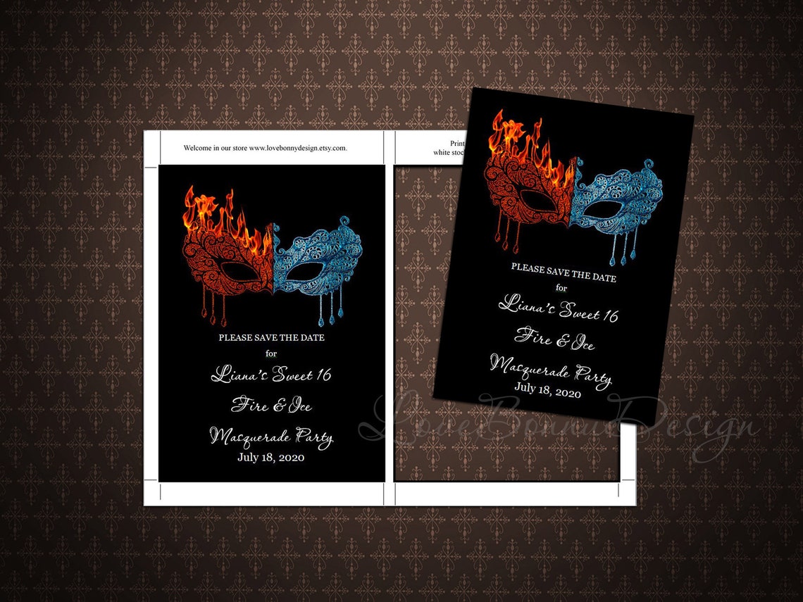 Mask-a-rade Party, Save the Date Cards, Fire and Ice Party, Instant ...
