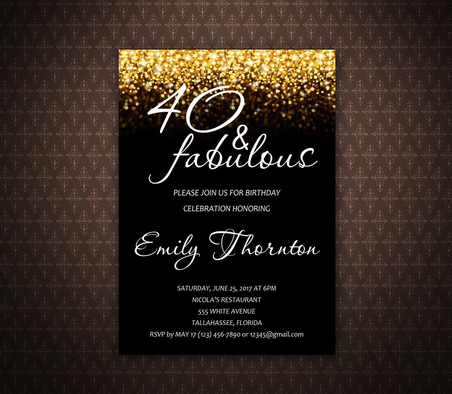 40th Birthday Invitation 40 and Fabulous Invitation Black and | Etsy