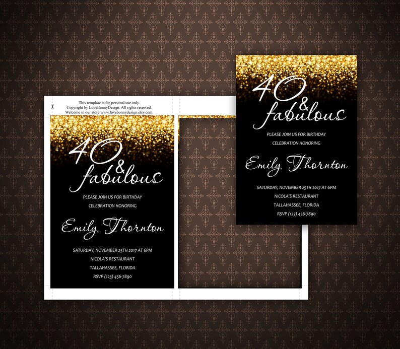 40th Birthday Invitation 40 and Fabulous Invitation Black and | Etsy