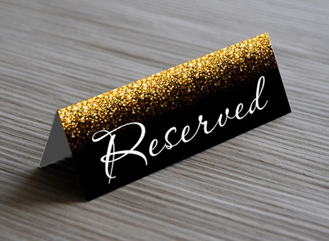 Kraft Gold Glitter Reserved Sign, Fold Over Wedding Table Sign, Instant ...