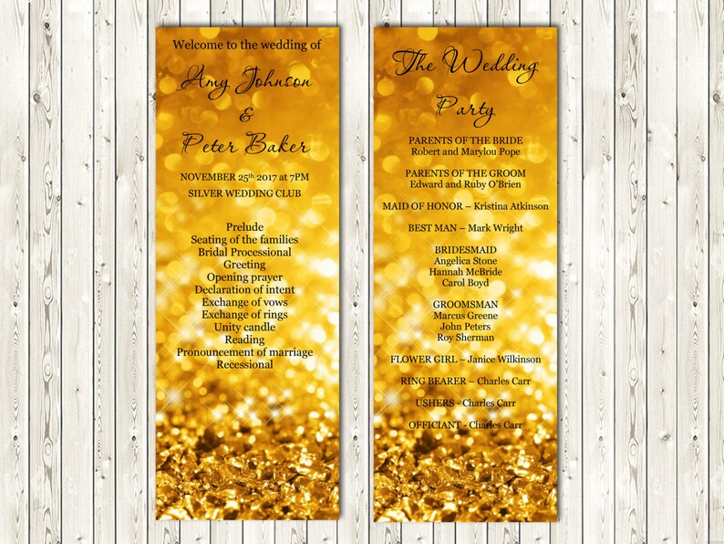 Gold Sparkle Wedding Program Templates Gold Glitter Sparkle - Etsy
