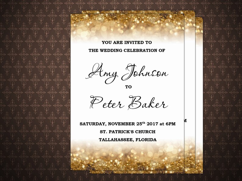 Gold Sparkle Wedding Invitation Set Printable, Wedding Invitation ...
