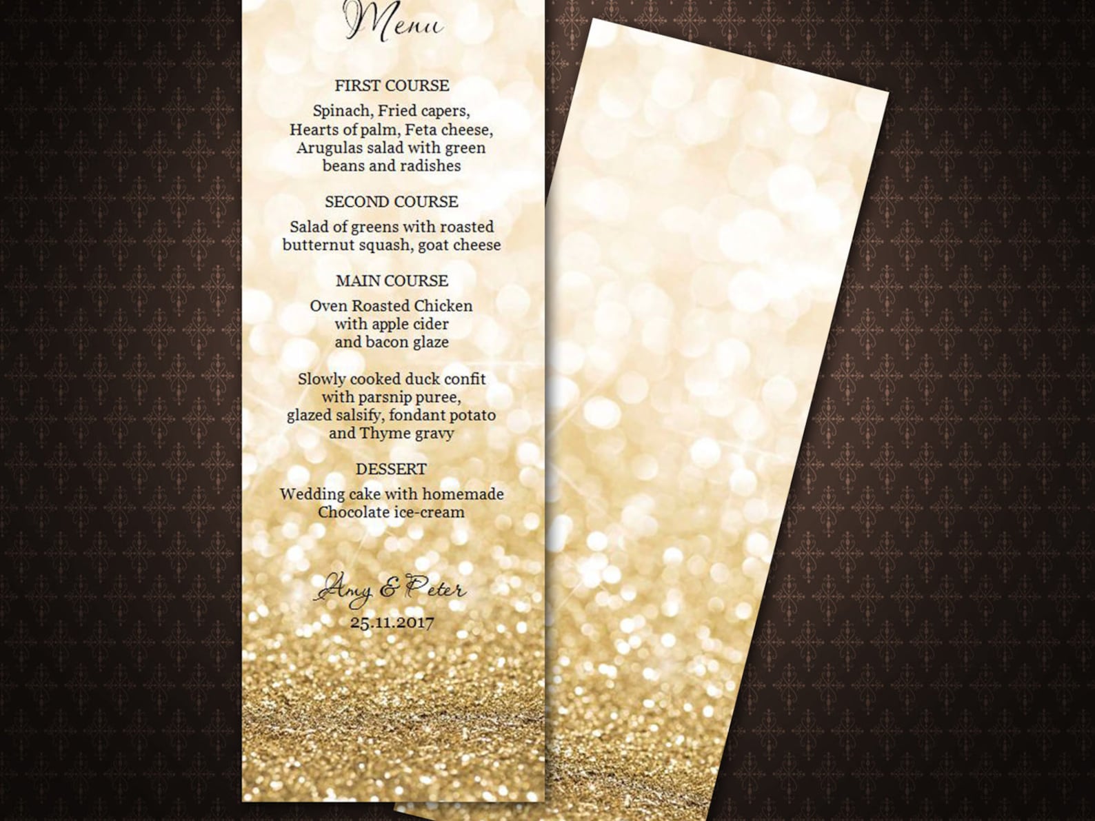 Gold Glitter Menu Card Dinner Party Menu DIY Menu Card - Etsy