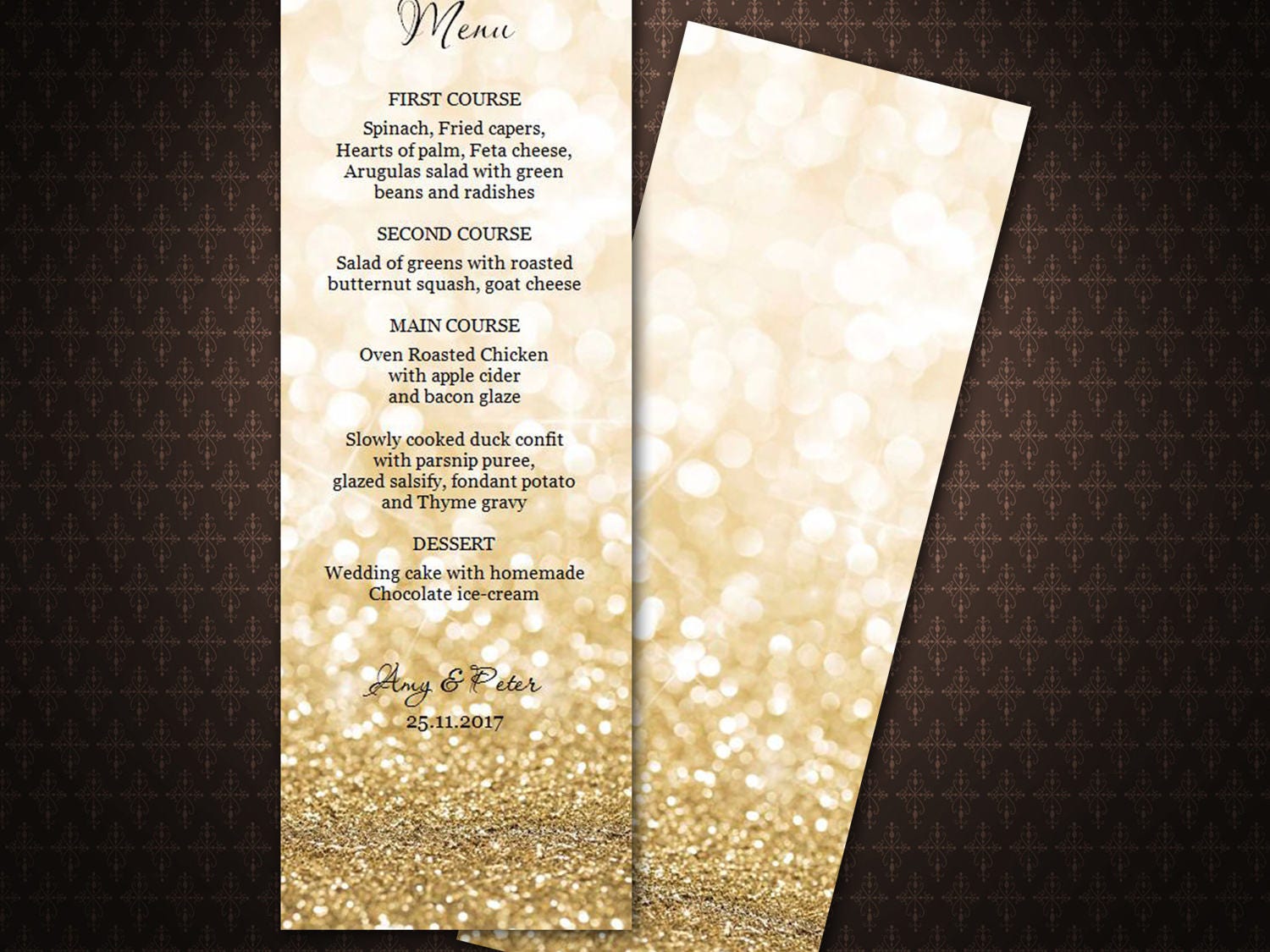 Gold Glitter Menu Card Dinner Party Menu DIY Menu Card - Etsy