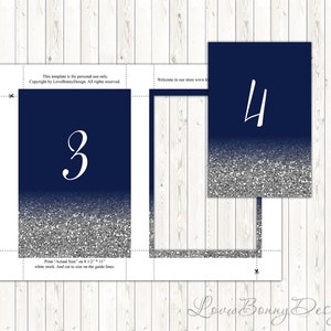 Navy and Silver Glitter Table Numbers Cards 1-20 Tables, Instant ...