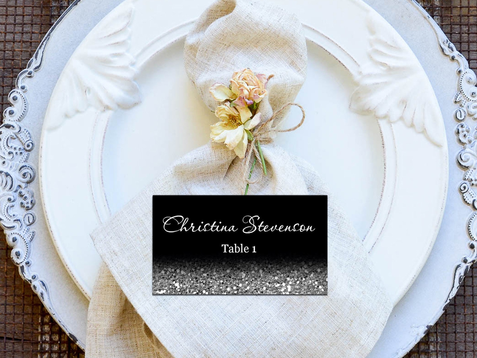 Black and Silver Place Cards DIY Place Card Printable Black | Etsy