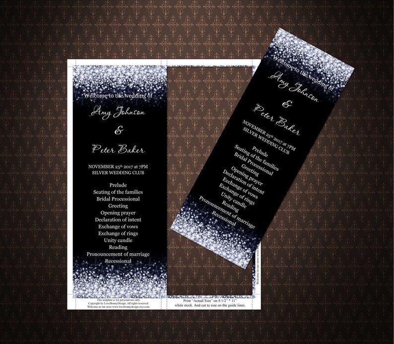Black and Silver Glitter Wedding Program Templates Silver - Etsy