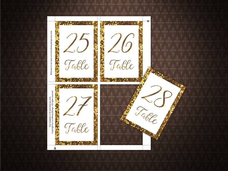 Instant Download Printable Gold Glitter Table Numbers Número | Etsy