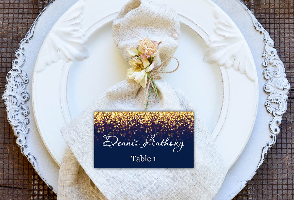Place Cards DIY Place Card Printable Navy and Gold Glitter | Etsy