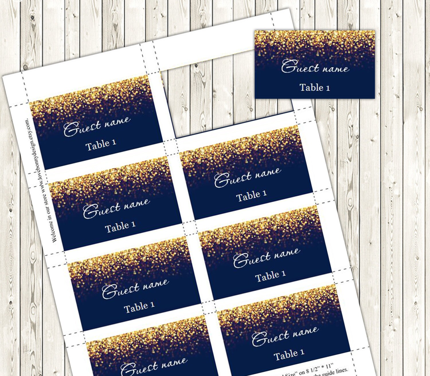 Place Cards DIY Place Card Printable Navy and Gold Glitter | Etsy