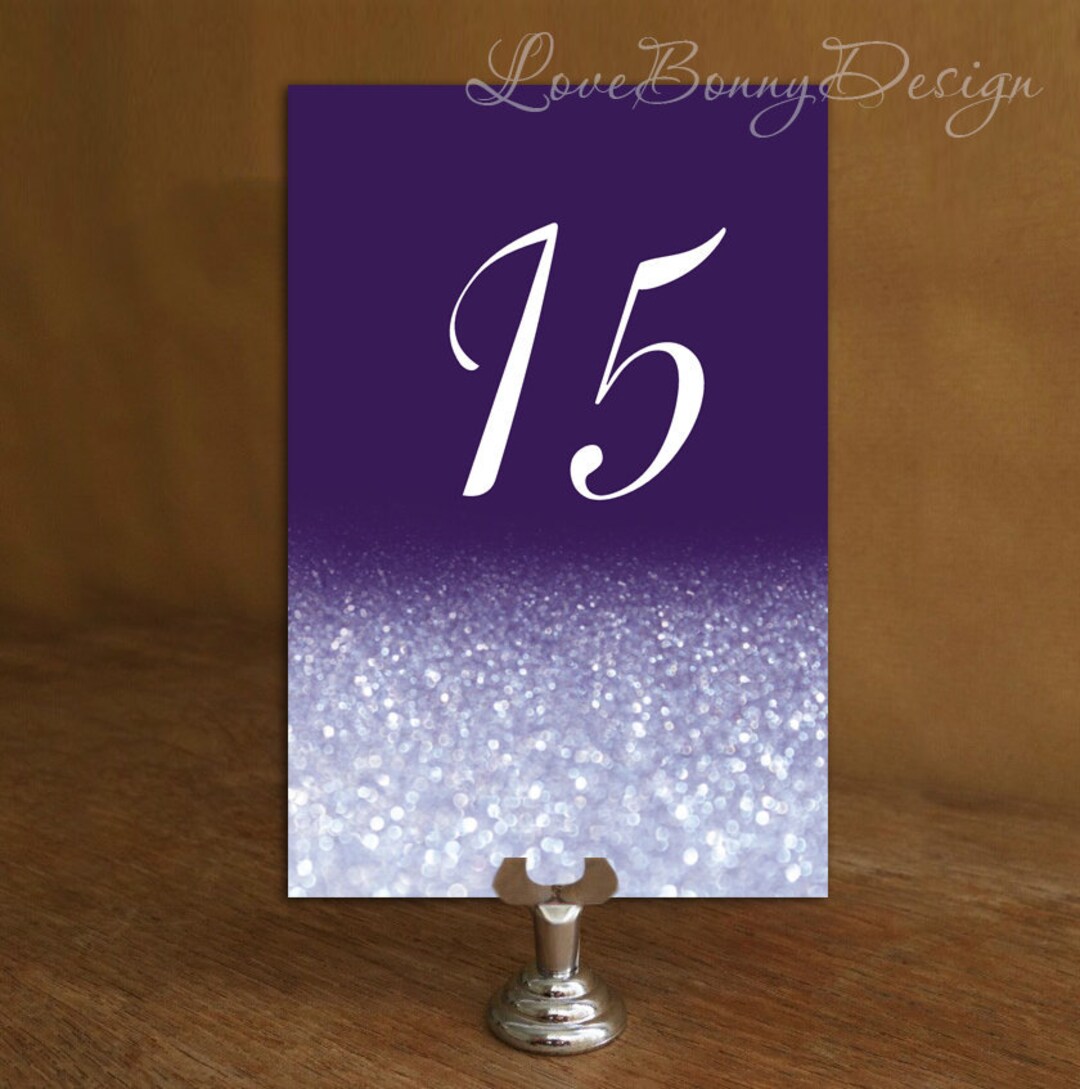 Table Numbers Cards 4x6 Inches Purple and Silver, 1-20 Tables, Digital ...