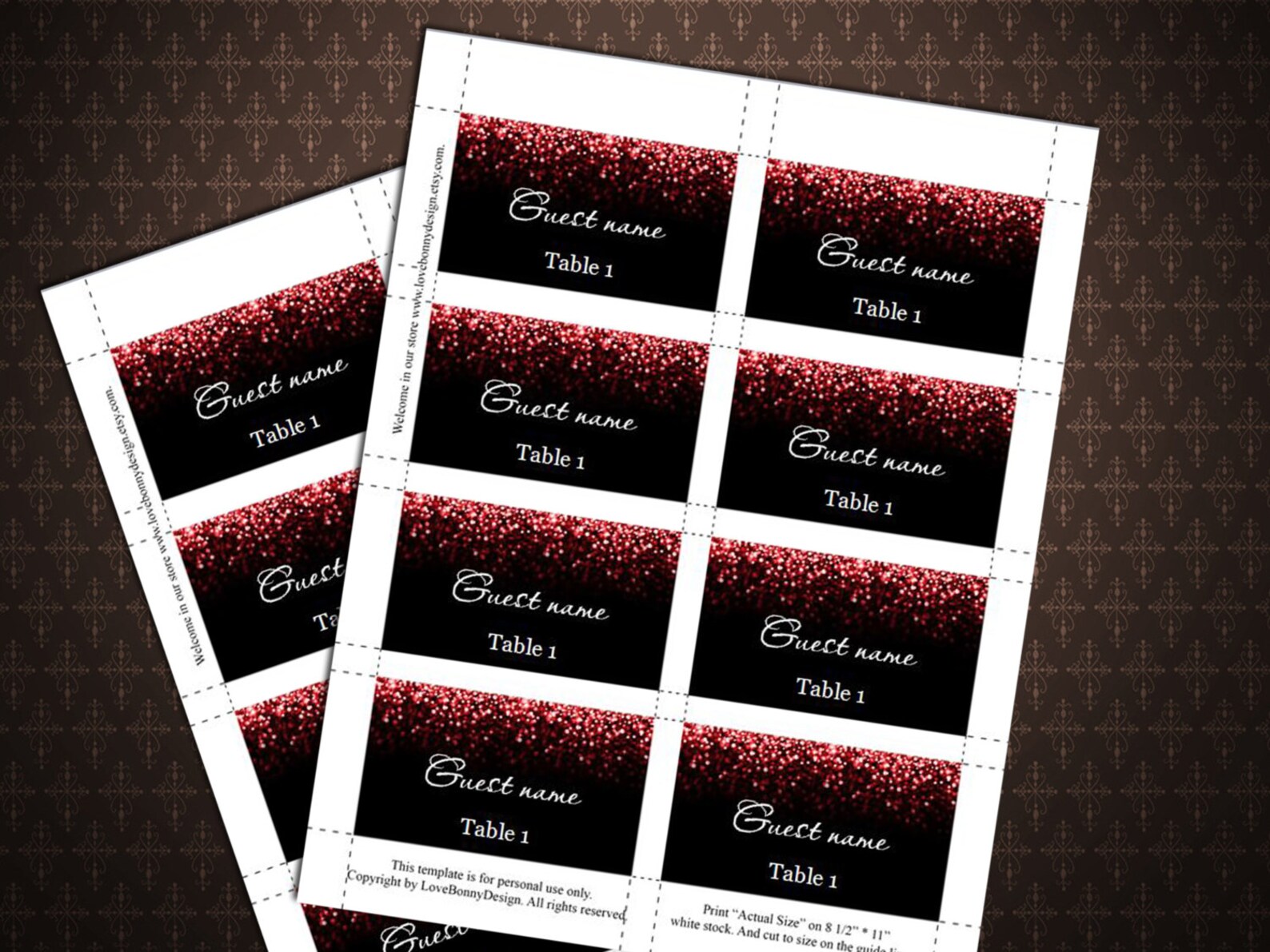 Red and Black Wedding Place Card Place Cards DIY Place Card - Etsy