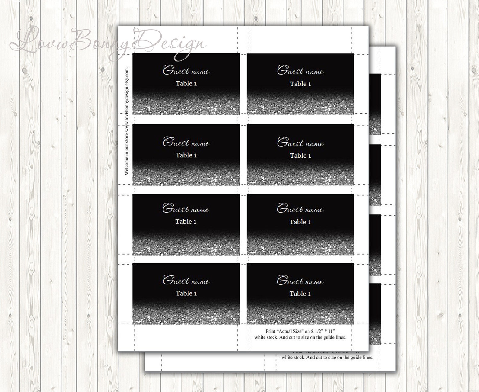 Black and Silver Place Cards DIY Place Card Printable Black - Etsy