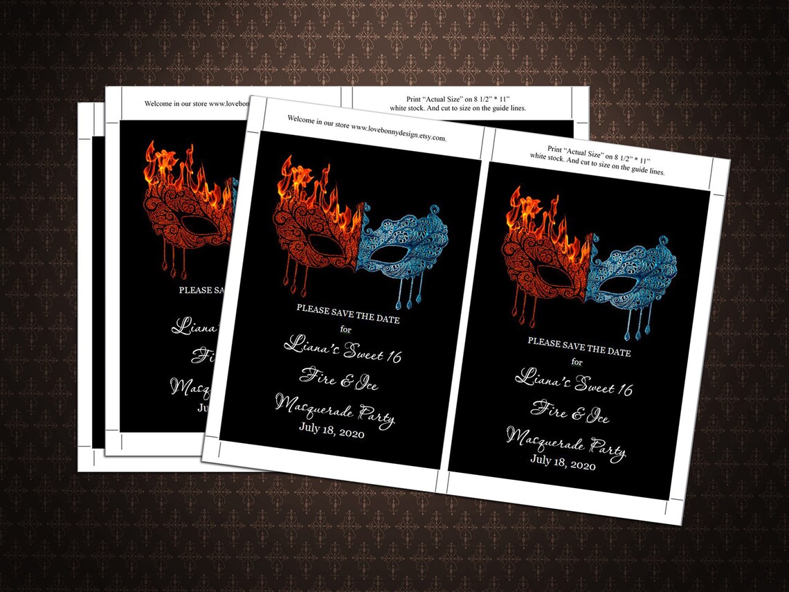 Mask-a-rade Party Save the Date Cards Fire and Ice Party | Etsy