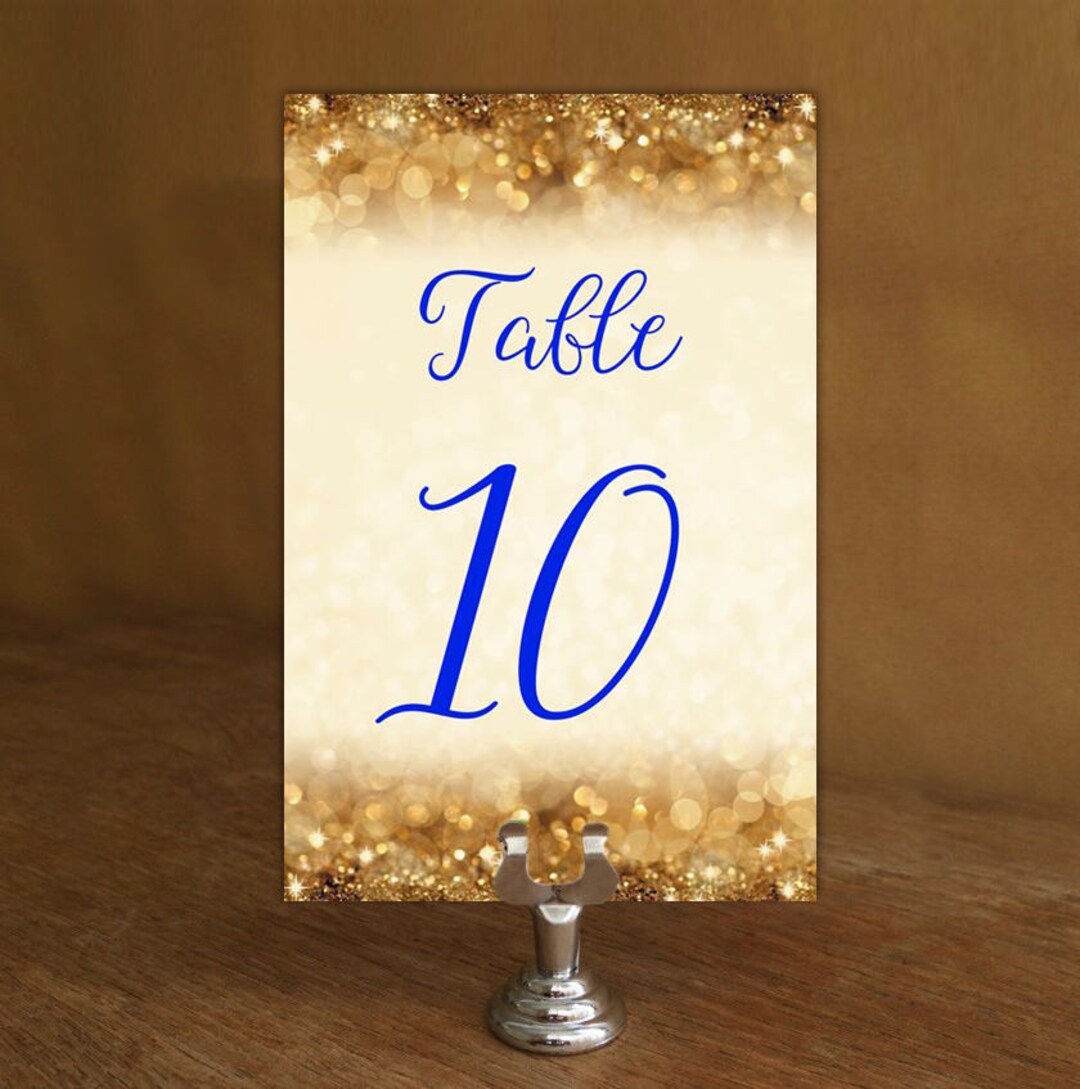 Gold Sparkle Wedding Table Numbers Cards 1-14 Tables, Royal Blue, 4x6 ...
