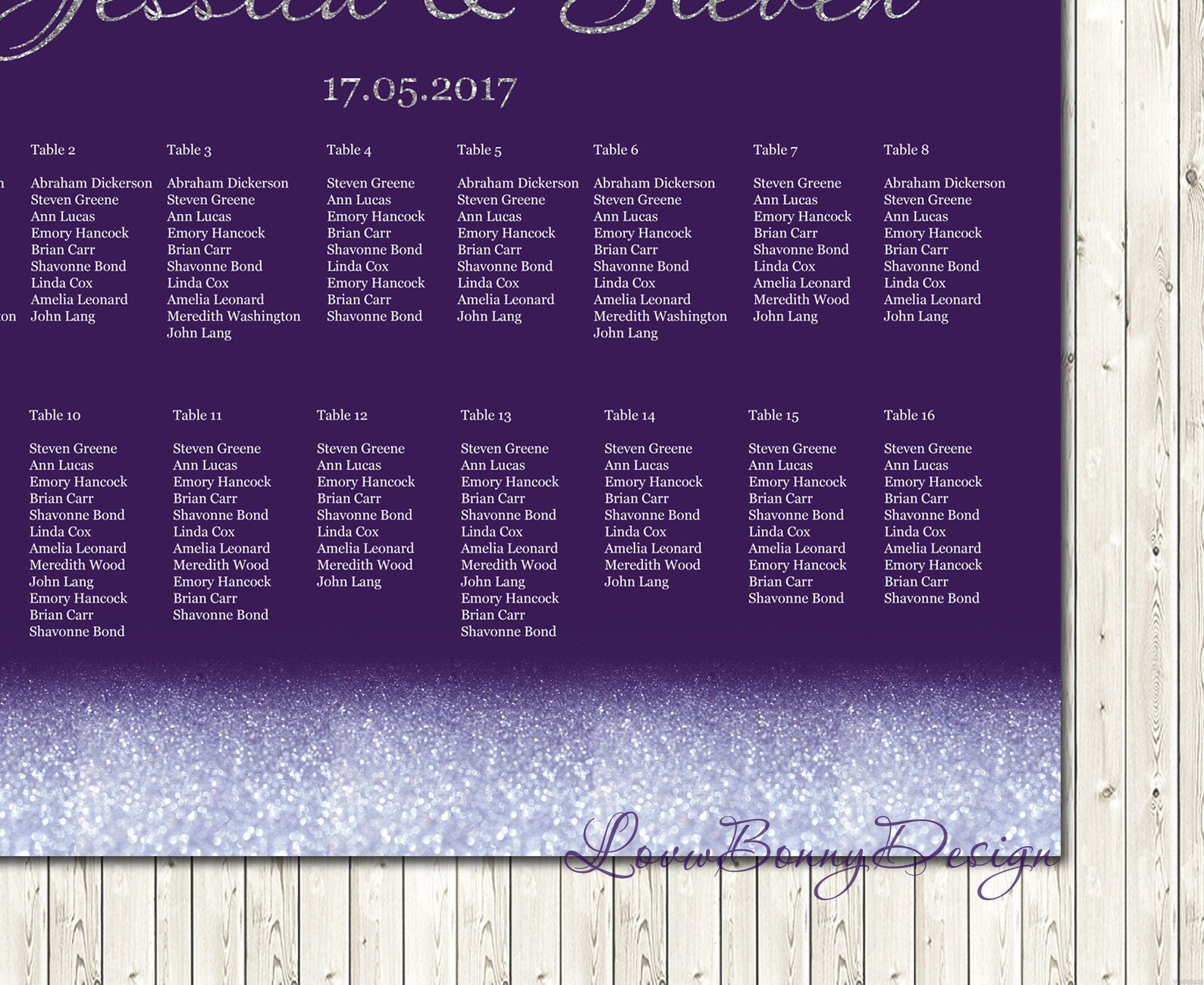 Purple Seating Chart Alphabetical Order Table Order Purple - Etsy