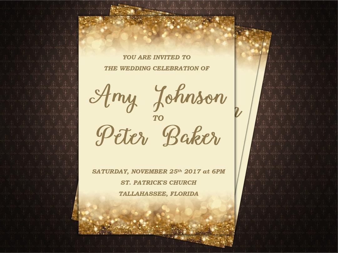 Gold Wedding Invitation, Editable Template, Gold Sparkles, Printable ...
