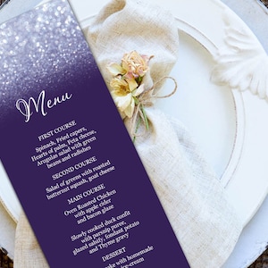 Purple and Silver Glitter Menu Template, Silver Sparkles, Instant ...