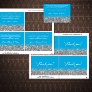 Wedding Invitation Set Printable, Light Blue and Silver Glitter Instant ...