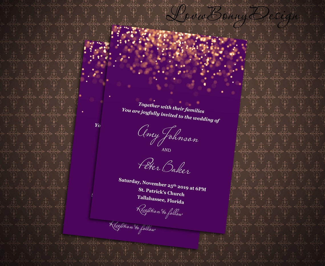 Purple and Gold Wedding Invitation Printable 5x7 Inches | Etsy