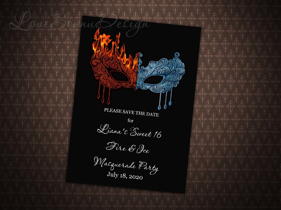 Mask-a-rade Party Save the Date Cards Fire and Ice Party | Etsy