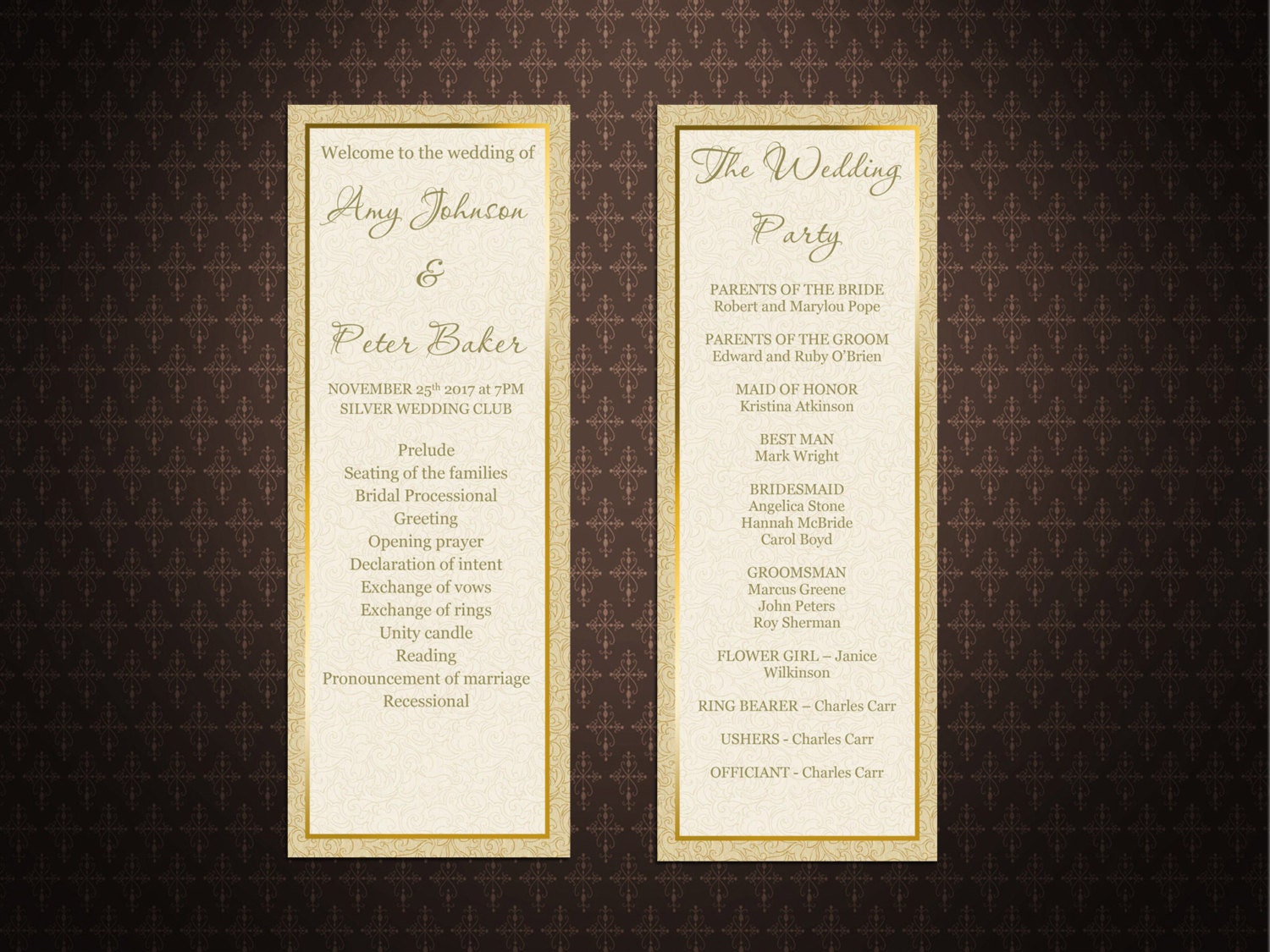 Gold Wedding Program Templates Goldpattern Instant Download | Etsy