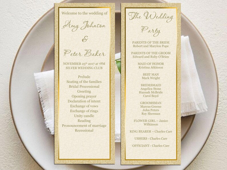 Gold Wedding Program Templates Goldpattern Instant Download | Etsy