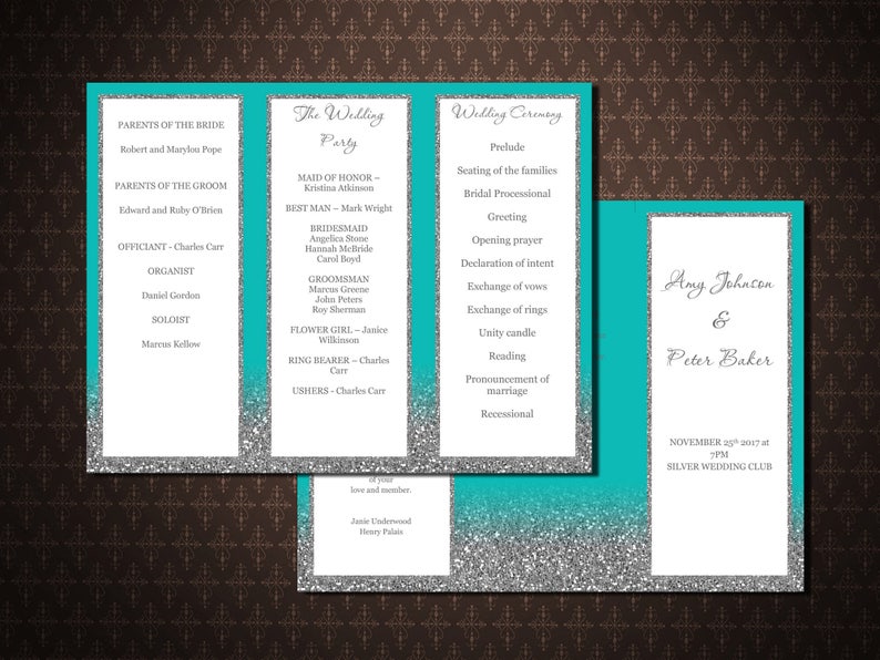 Tri fold Wedding Program Templates Turquoise Blue Wedding Etsy