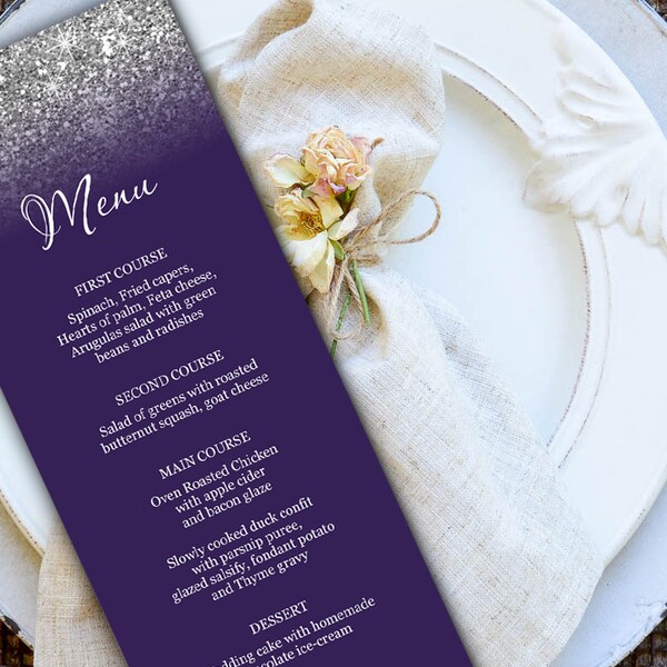 Purple and Silver Menu Template - Etsy