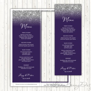 Purple and Silver Glitter Menu Template, Instant Download, DIY ...
