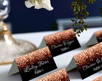 10 Rose Gold Place Cards, Wedding Place Cards, Rose Gold Glitter Place ...