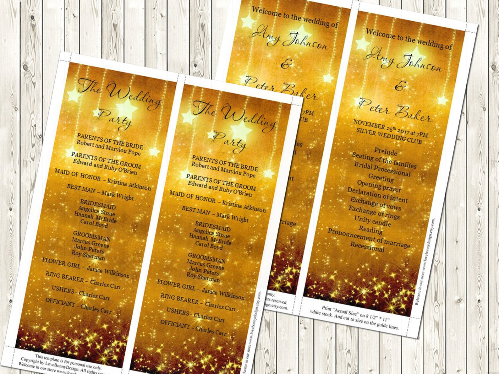 Gold Wedding Program Template Editable Text Instant - Etsy