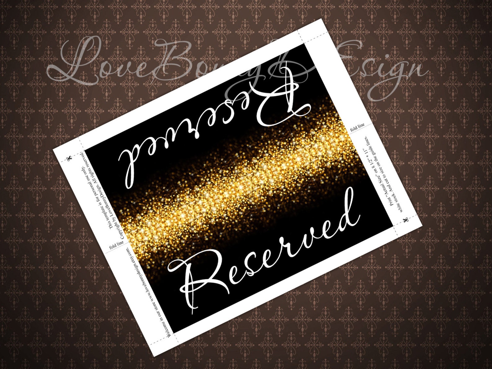 Kraft Gold Glitter Reserved Sign Fold Over Wedding Table - Etsy