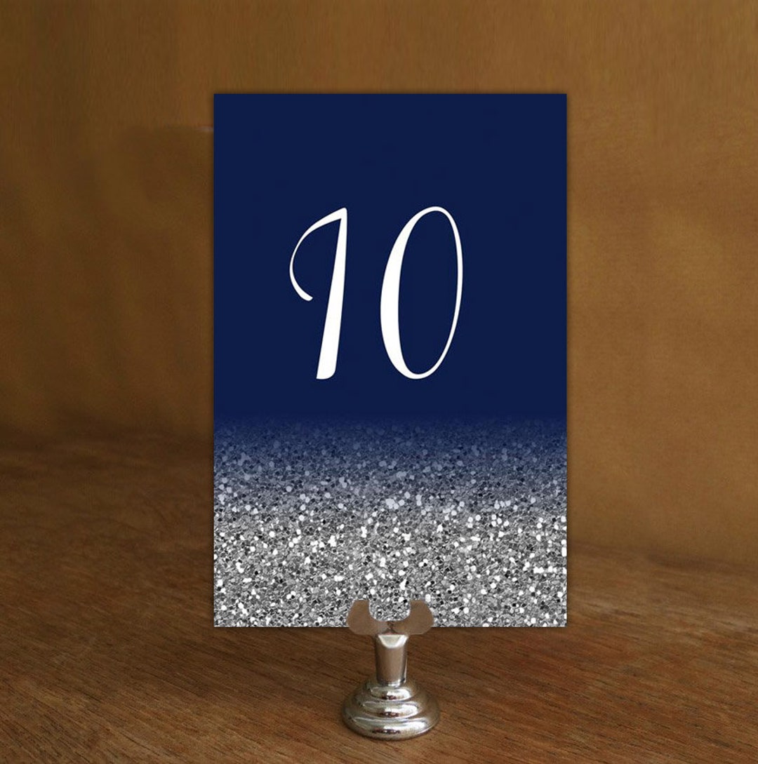 Navy and Silver Glitter Table Numbers Cards 1-20 Tables, Instant ...