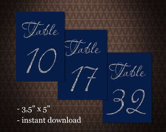 Navy and Silver Glitter Table Numbers Cards 1-20 Tables | Etsy