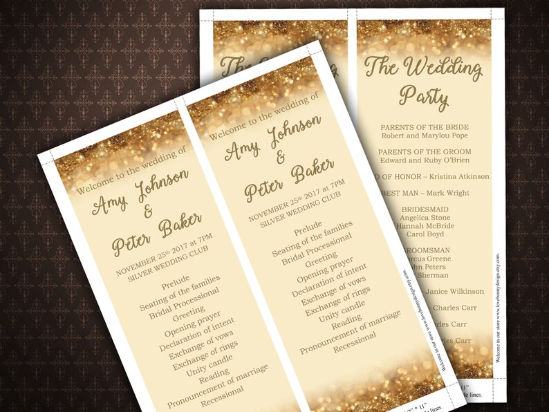 Gold Glitter Wedding Program Template Editable Text DIY - Etsy