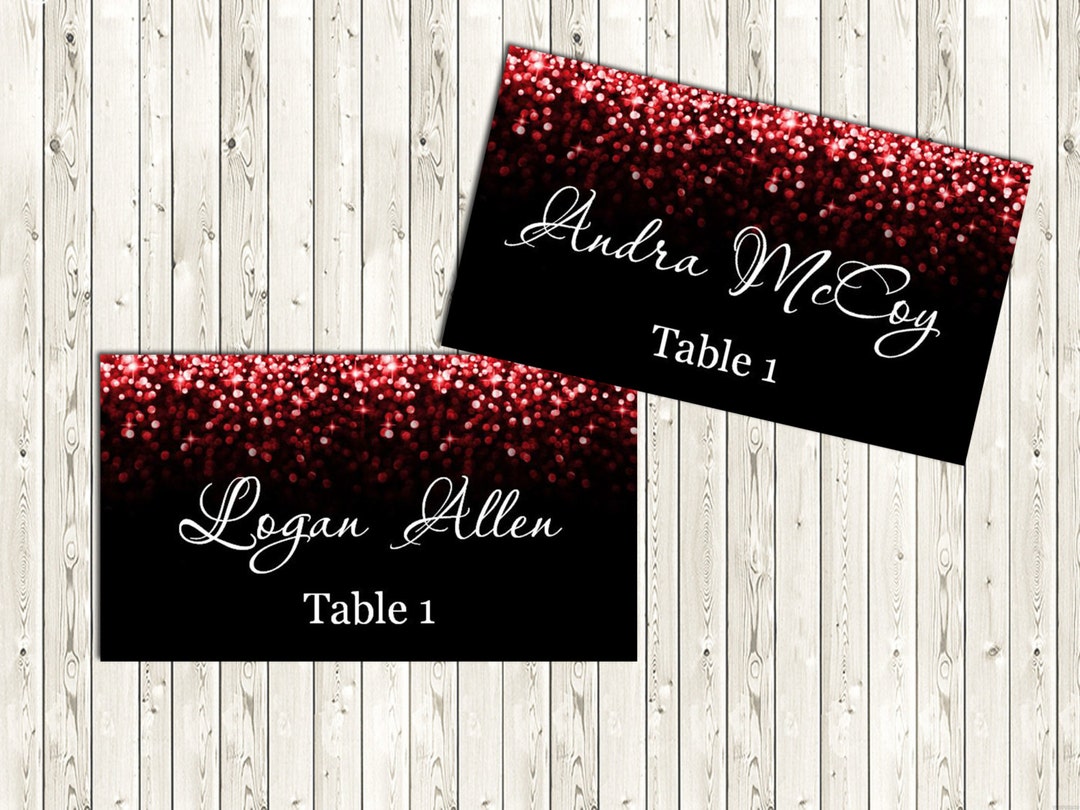 Red and Black Wedding Place Card, Place Cards, DIY Place Card Printable ...