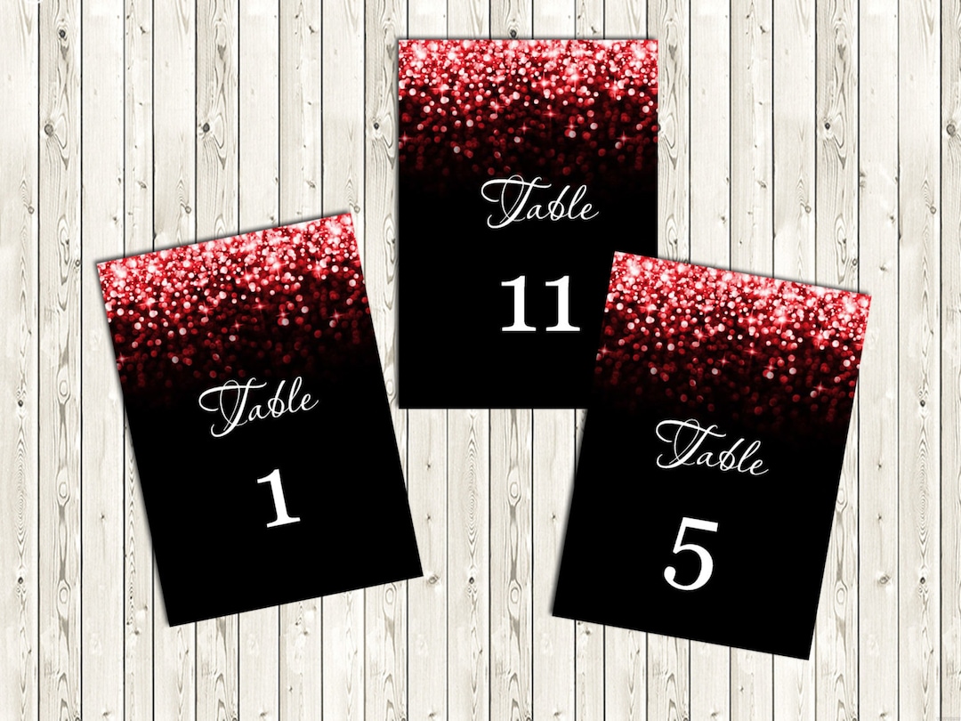 Red Sparkle and Black Wedding Table Numbers, Tabellennummer, 1-30 ...