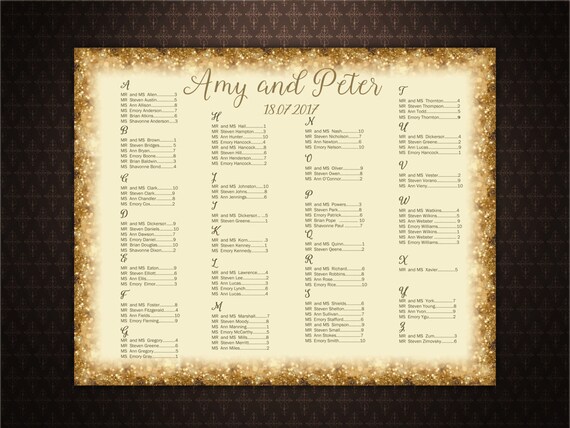 Wedding Seating Chart Digital File Printable Gold Sparkles - Etsy
