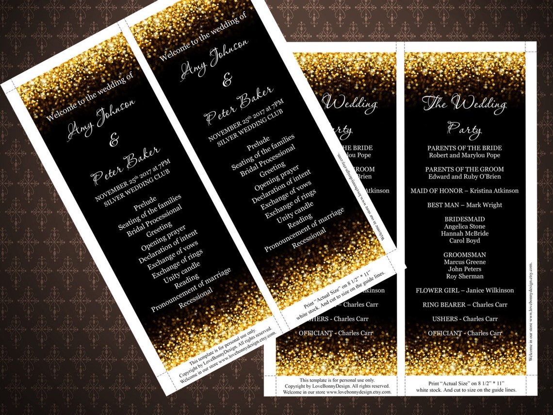 Black and Gold Glitter Wedding Program Templates Gold Glitter - Etsy