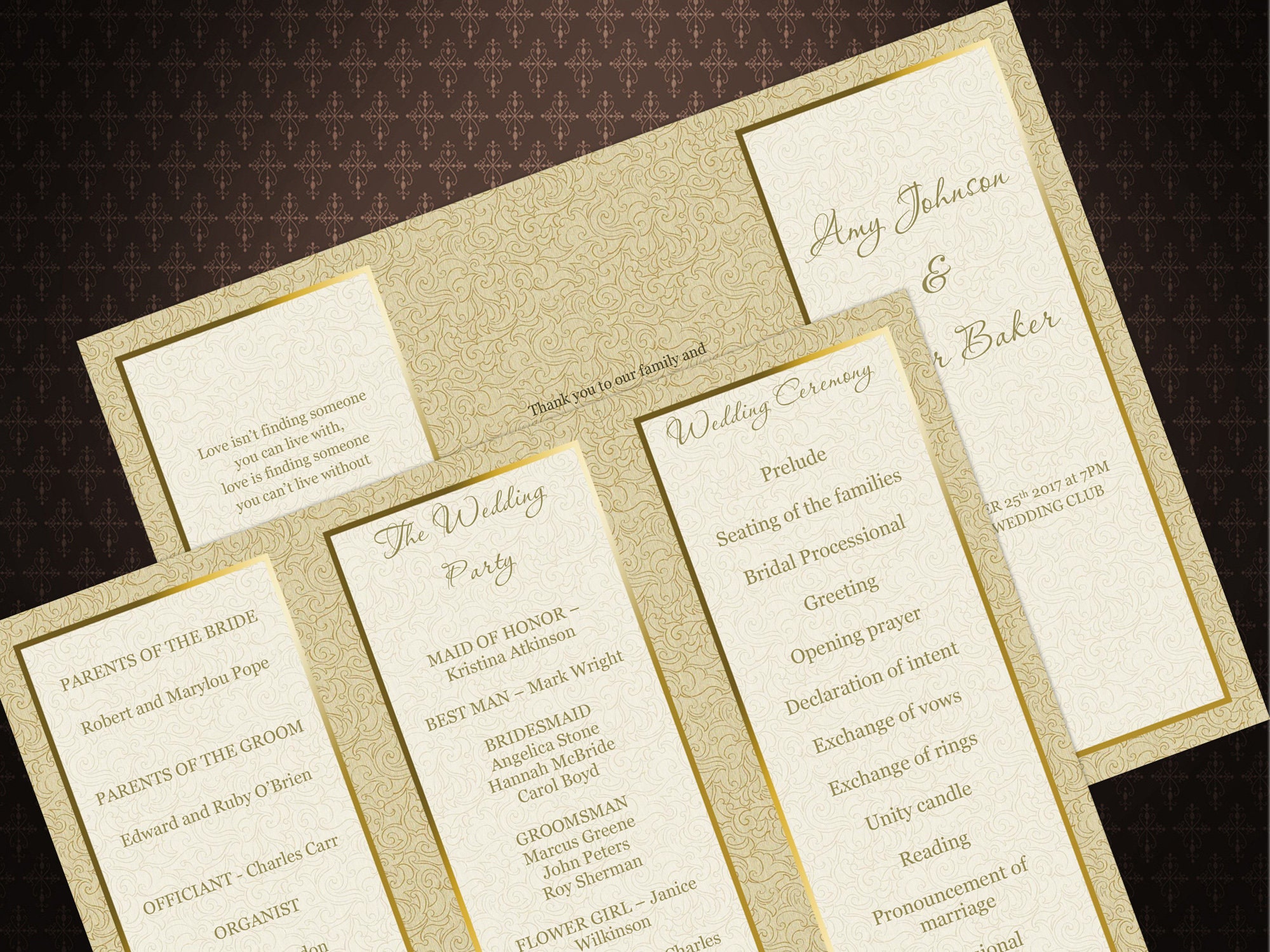 Trifold Program Template Gold Wedding Program Instant - Etsy