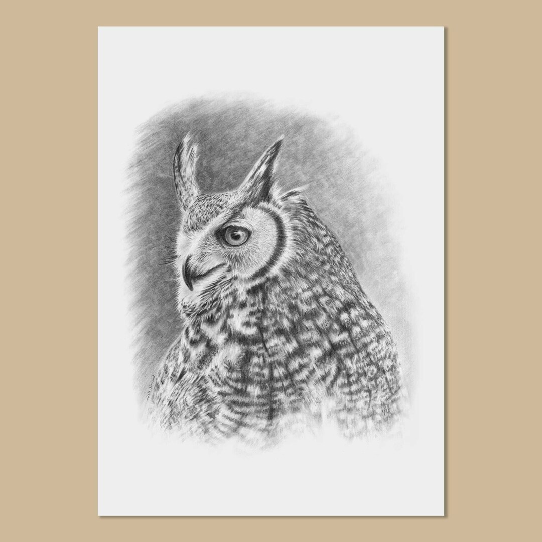 Great Horned Owl Art Prints - A3, A4, A5 Sizes - Bubo Virginianus - Owl ...