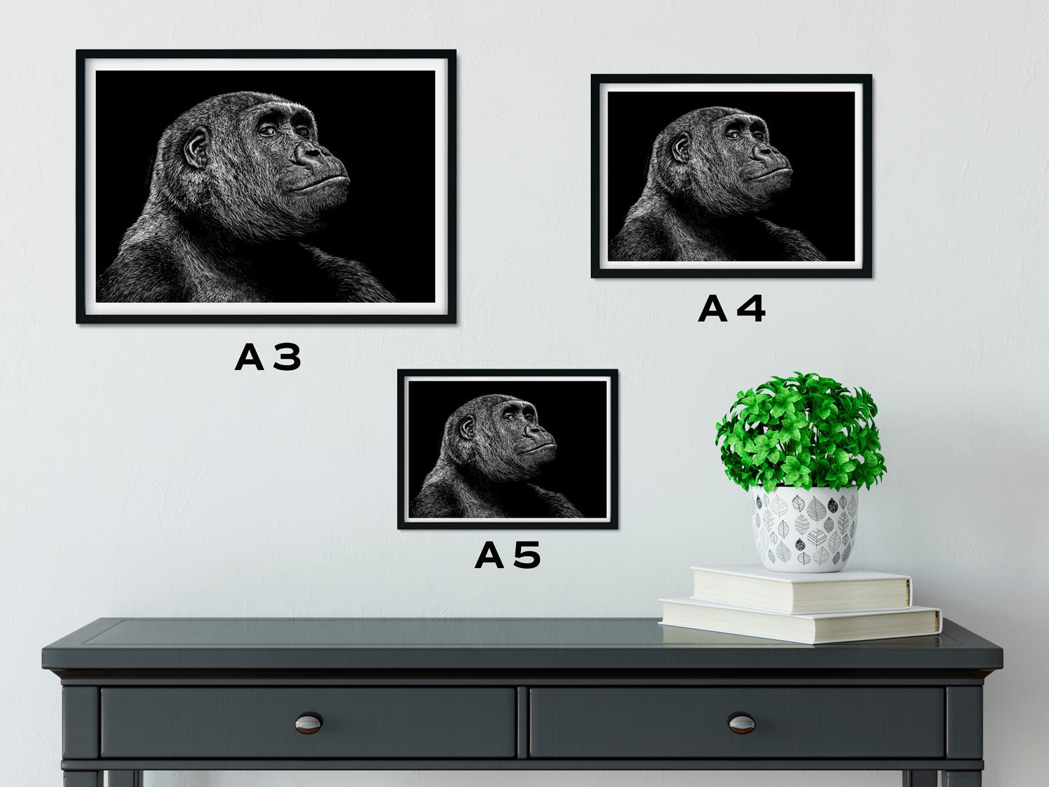 Gorilla Art Prints - A3, A4, A5 Sizes - Digital Drawing - Wildlife Wall ...